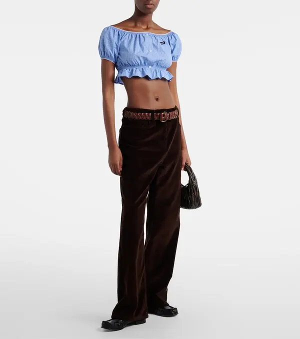 Miu Miu Checked Cotton Poplin Crop Top - Blue