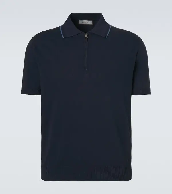 Canali Cotton Zip-up Polo Shirt - Blue