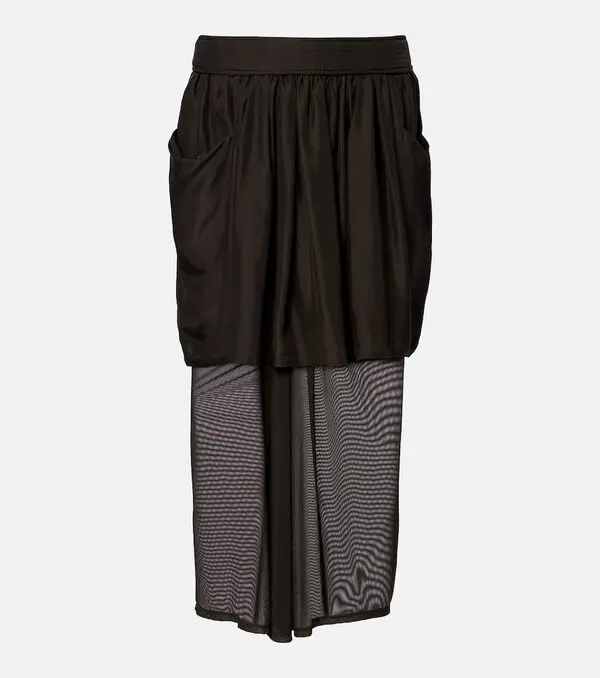LEMAIRE Draped Semi-sheer Silk Midi Skirt - Brown