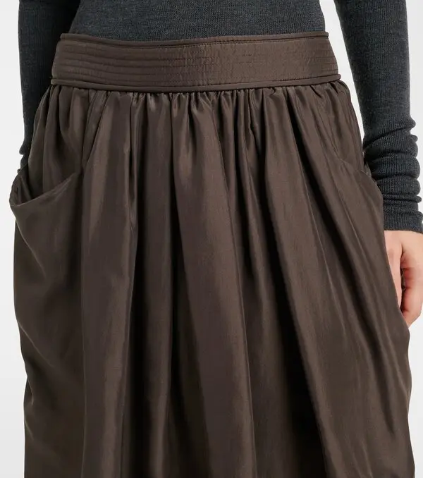 LEMAIRE Draped Semi-sheer Silk Midi Skirt - Brown