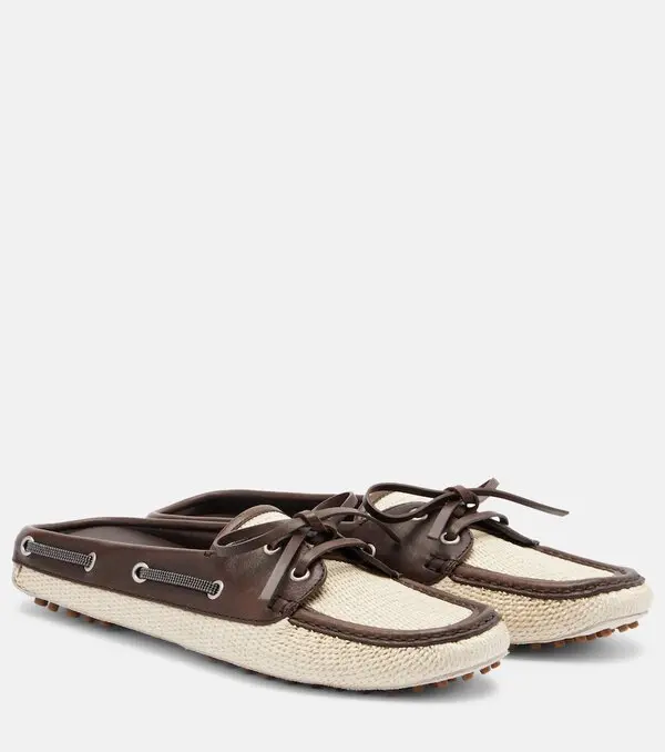 Brunello Cucinelli Monili Canvas Mules - Brown