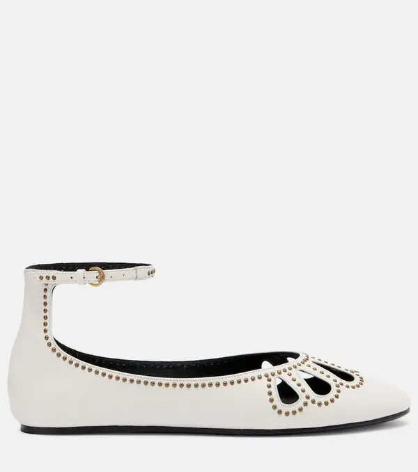 Isabel Marant Étoile Bloris Studded Leather Ballet Flats - White