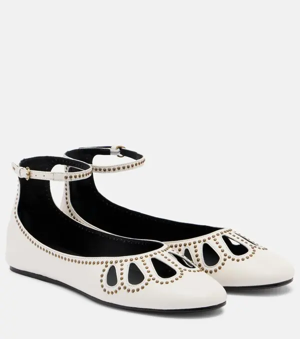 Isabel Marant Étoile Bloris Studded Leather Ballet Flats - White