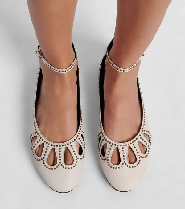 Isabel Marant Étoile Bloris Studded Leather Ballet Flats - White