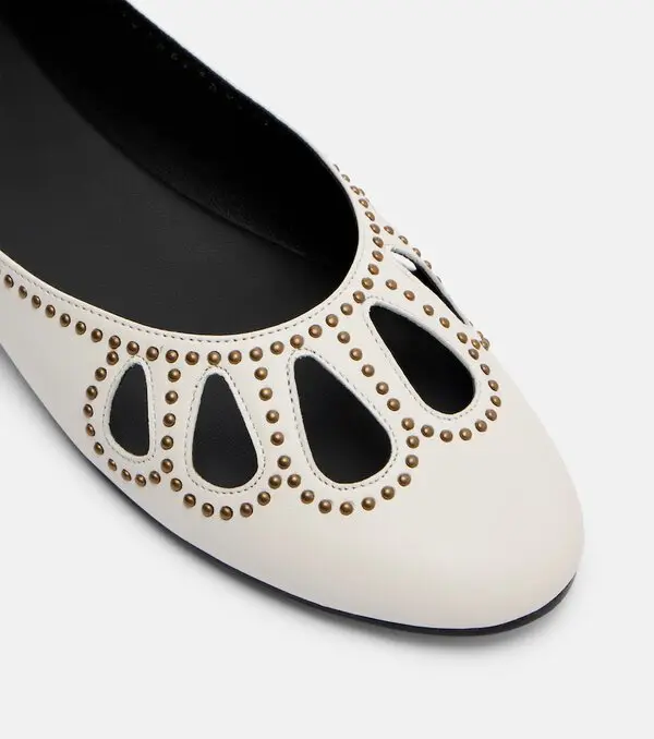 Isabel Marant Étoile Bloris Studded Leather Ballet Flats - White