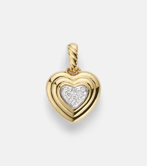 David Yurman Puffy Heart Amulet Pendant With Diamonds - Gold