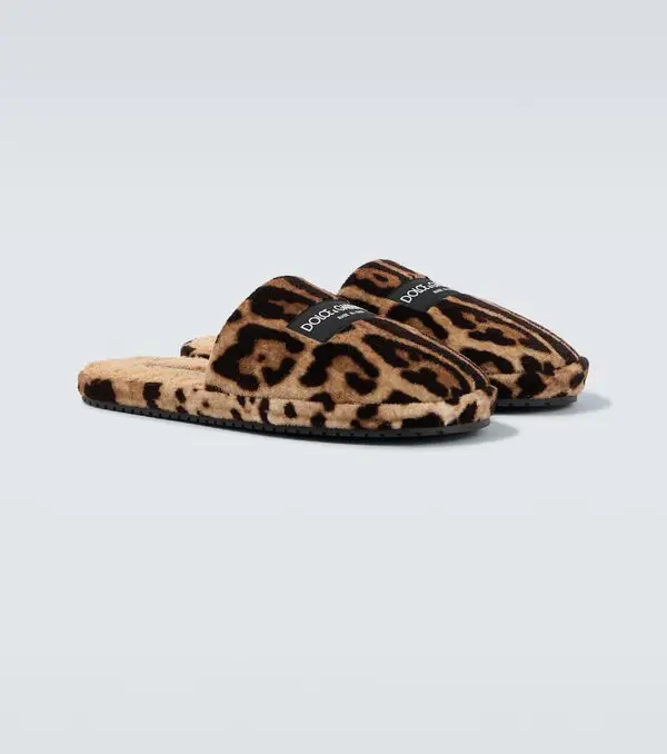 Dolce & Gabbana Leopard-print Slippers - Brown