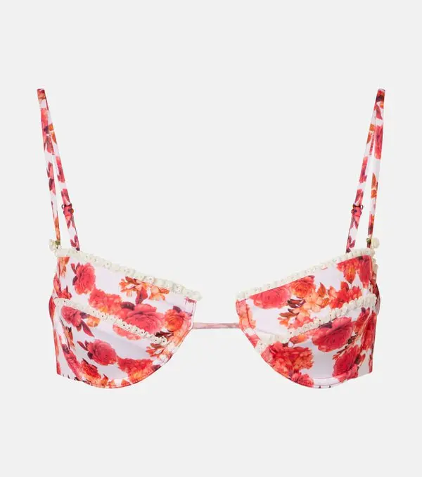 BANANHOT Faith Floral Lace-trimmed Bikini Top - Red