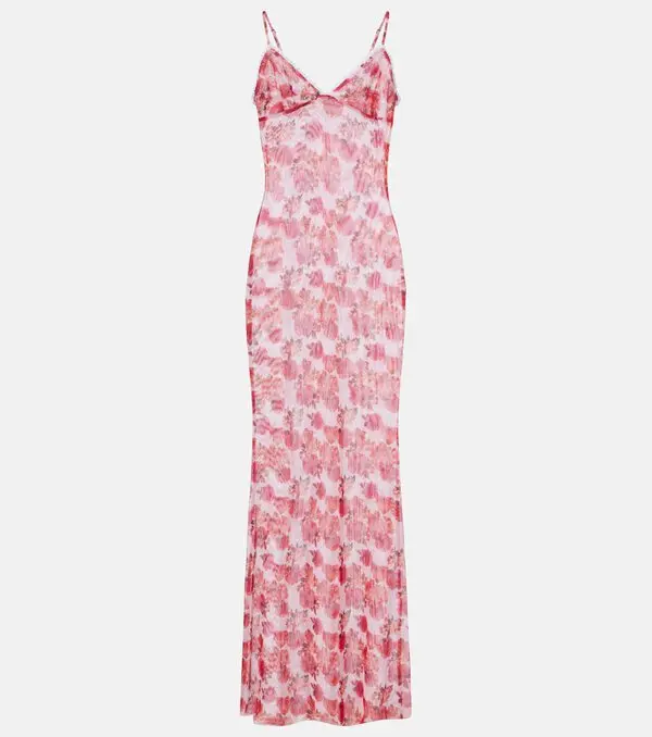 BANANHOT Solay Floral Lace-trimmed Maxi Dress - Red