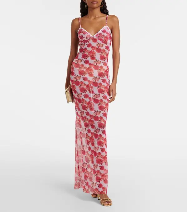 BANANHOT Solay Floral Lace-trimmed Maxi Dress - Red