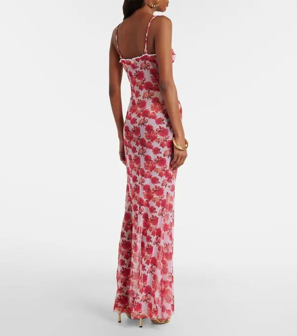 BANANHOT Solay Floral Lace-trimmed Maxi Dress - Red