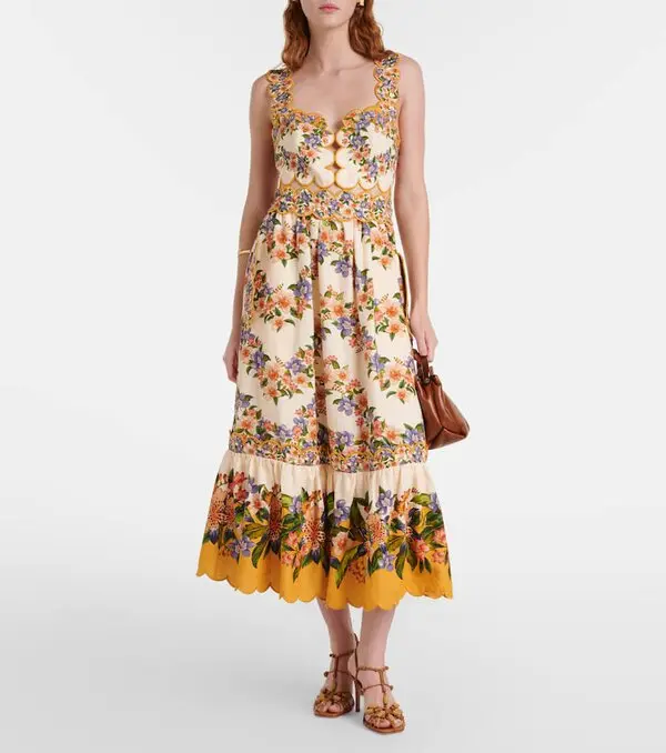farm rio floral scalloped cotton midi dress Farm Rio Floral scalloped cotton midi dress