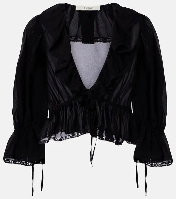 Chloé Ruffled Silk Blouse - Black