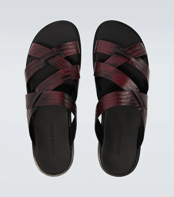 Manolo Blahnik Marvin Croc-effect Leather Slides