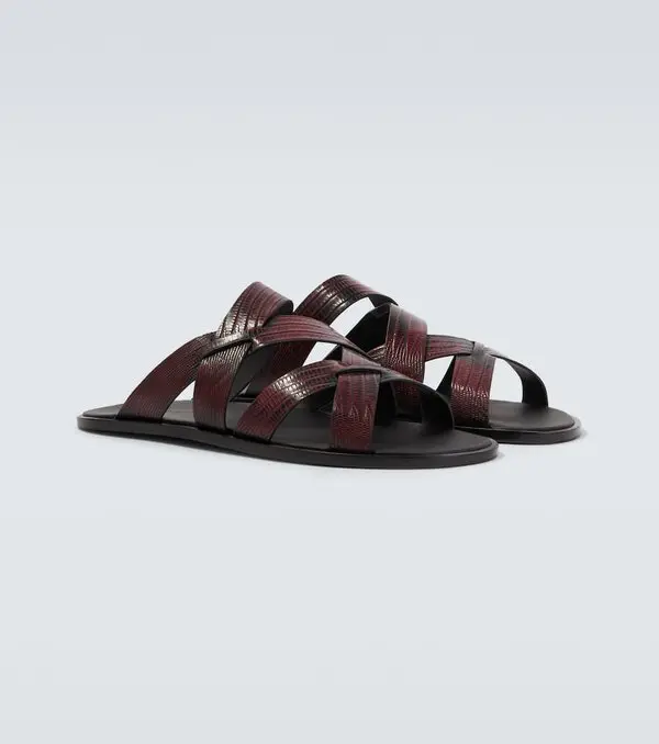 Manolo Blahnik Marvin Croc-effect Leather Slides