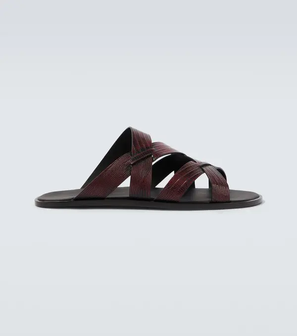 Manolo Blahnik Marvin Croc-effect Leather Slides - Red