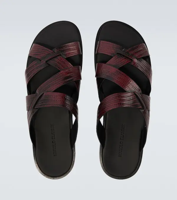 Manolo Blahnik Marvin Croc-effect Leather Slides
