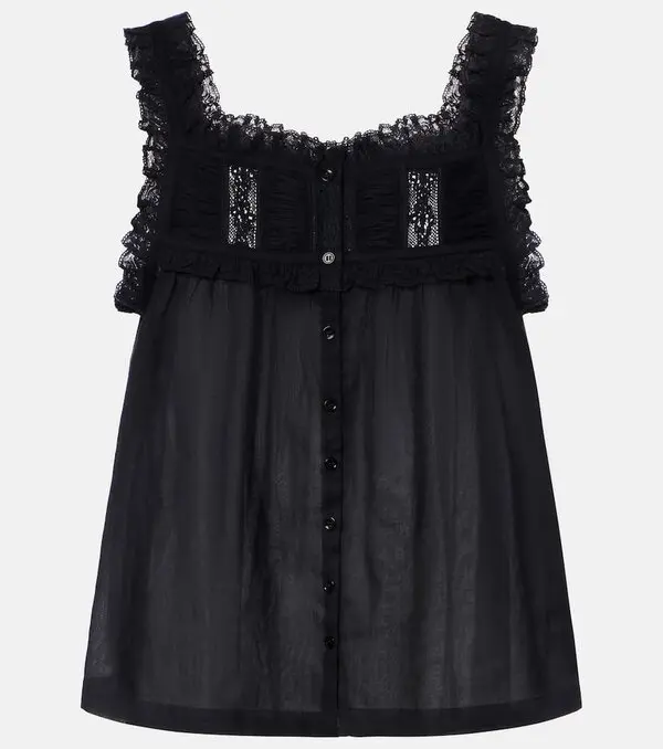 DÔEN Fidella Lace-trimmed Cotton Top - Black