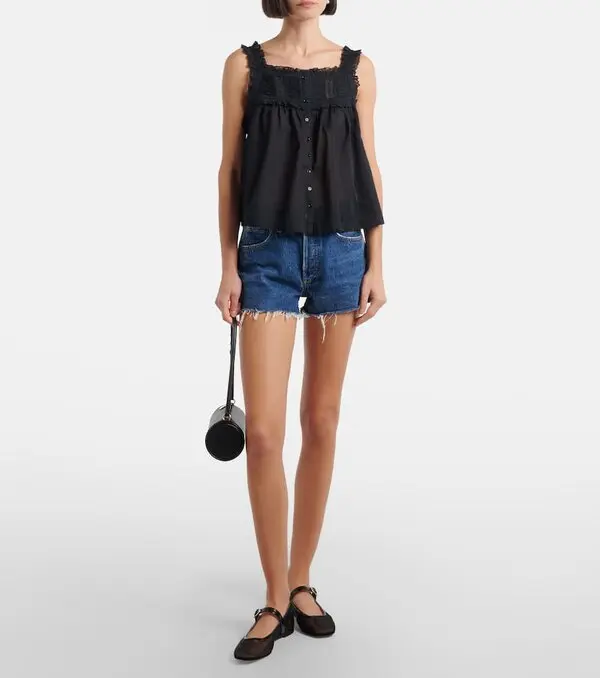 DÔEN Fidella Lace-trimmed Cotton Top - Black