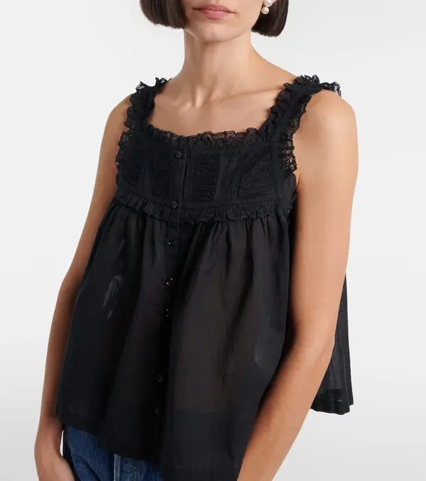 DÔEN Fidella Lace-trimmed Cotton Top - Black