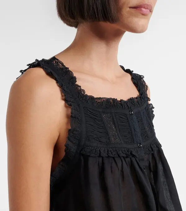 DÔEN Fidella Lace-trimmed Cotton Top - Black