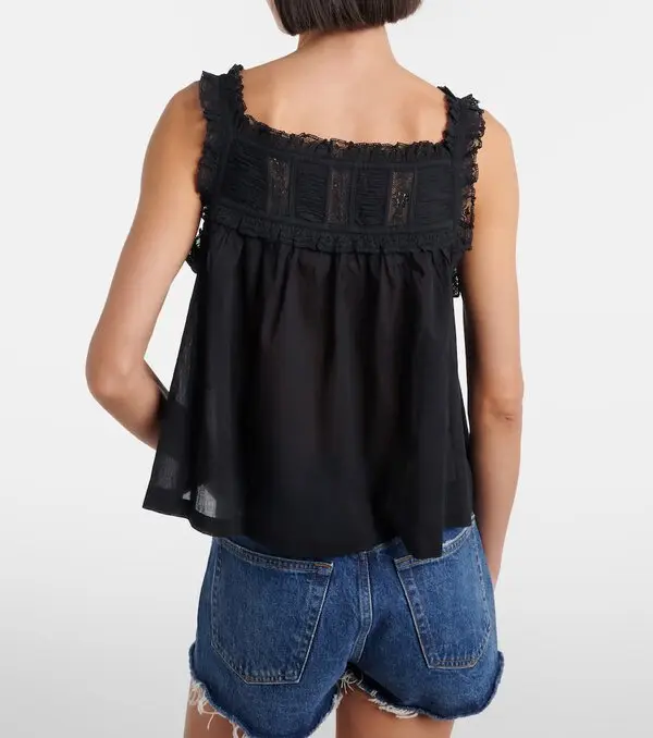 DÔEN Fidella Lace-trimmed Cotton Top - Black