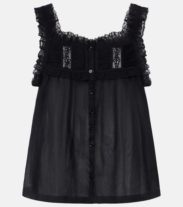 DÔEN Fidella Lace-trimmed Cotton Top - Black