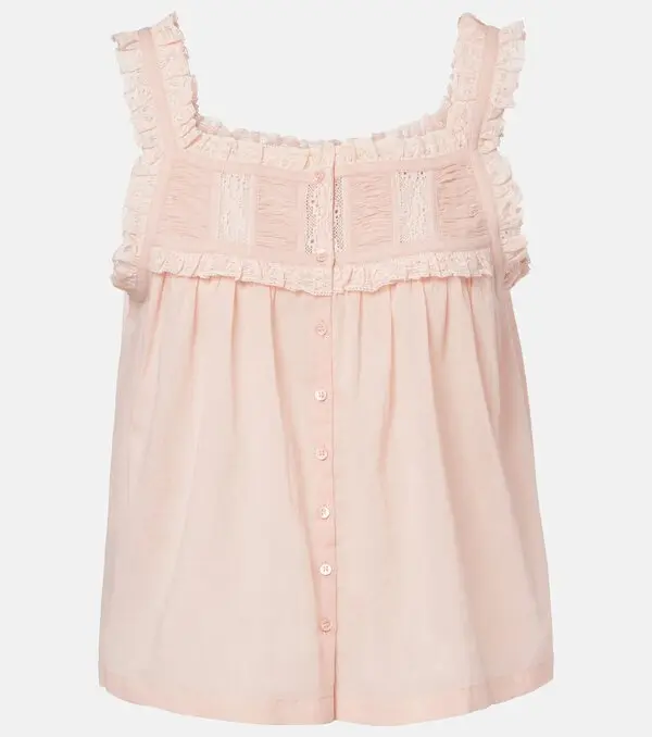 DÔEN Fidella Lace-trimmed Cotton Top - Pink