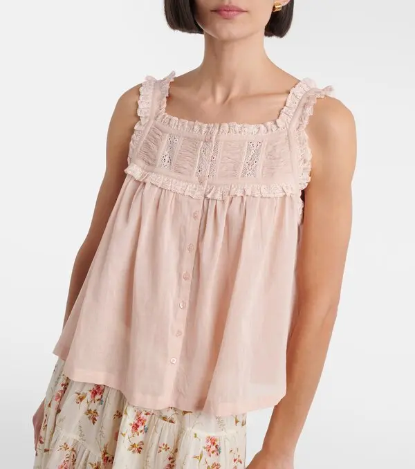 DÔEN Fidella Lace-trimmed Cotton Top - Pink