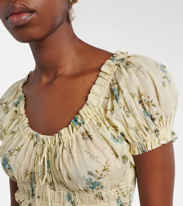 DÔEN Ashlynn Gathered Floral Cotton Midi Dress - Multicoloured