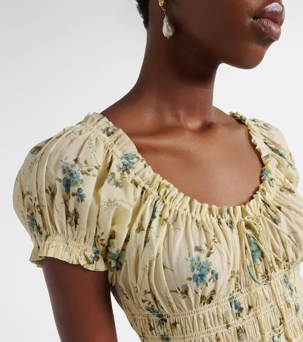 DÔEN Ashlynn Gathered Floral Cotton Midi Dress - Multicoloured