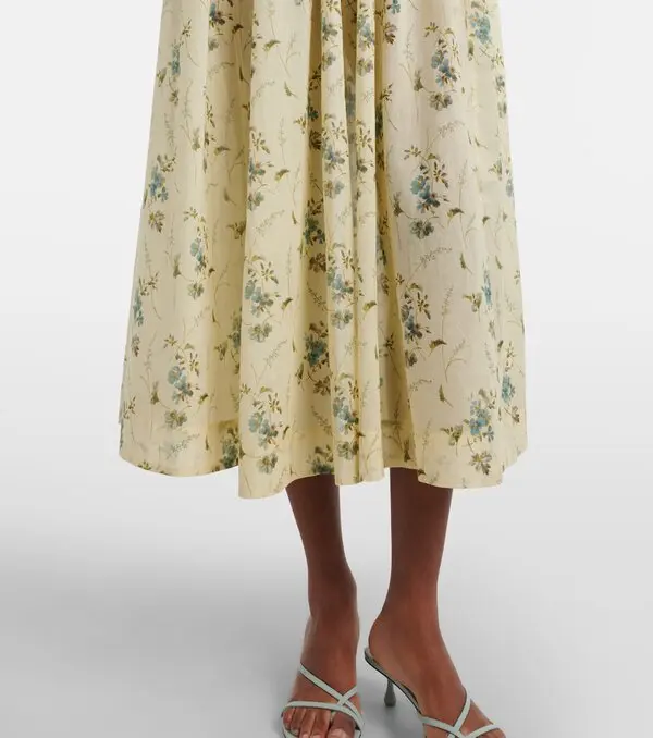 DÔEN Ashlynn Gathered Floral Cotton Midi Dress - Multicoloured