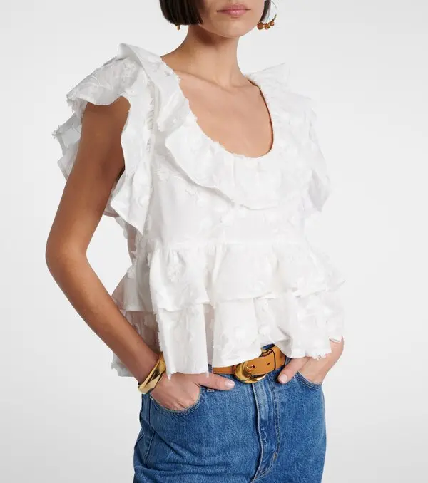 Dorothee Schumacher Embroidered Ruffled Cotton Top