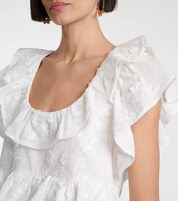 Dorothee Schumacher Embroidered Ruffled Cotton Top