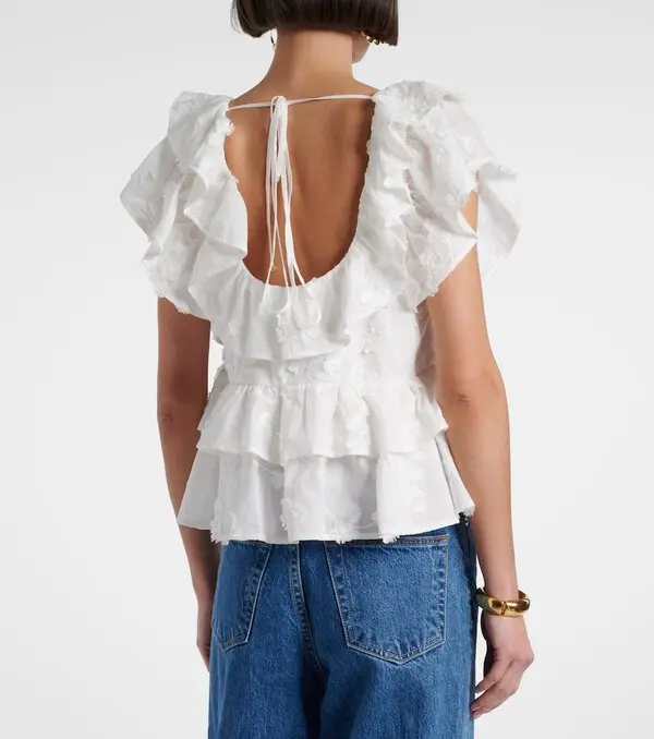 Dorothee Schumacher Embroidered Ruffled Cotton Top
