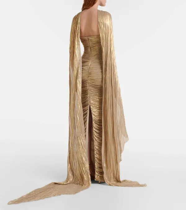Marmar Halim Pleated Caped Gown - Gold | Editorialist