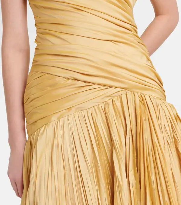 Marmar Halim Draped One-Shoulder Taffeta Gown - Gold | Editorialist