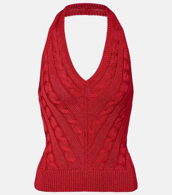 Ralph Lauren Cable-knit Halterneck Silk Top - Red