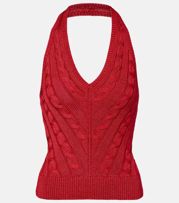 Ralph Lauren Cable-knit Halterneck Silk Top - Red