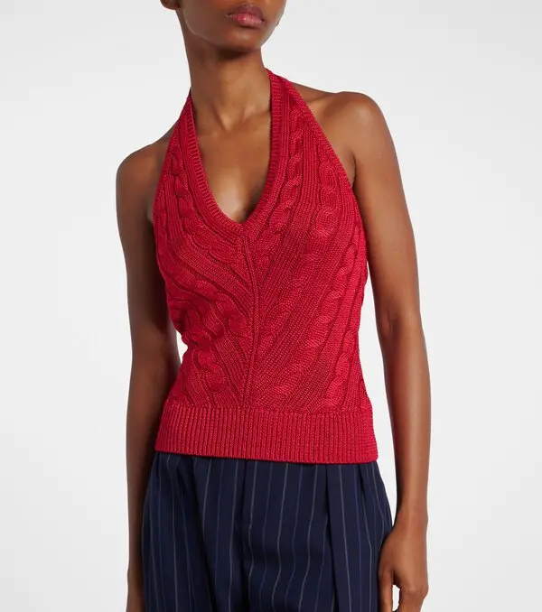 Ralph Lauren Cable-knit Halterneck Silk Top - Red
