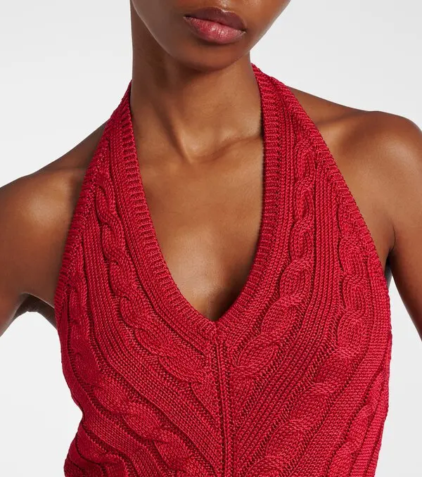 Ralph Lauren Cable-knit Halterneck Silk Top - Red
