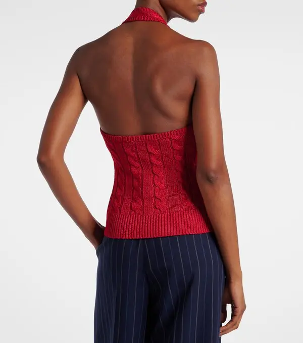 Ralph Lauren Cable-knit Halterneck Silk Top - Red