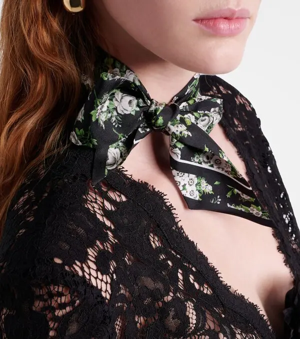 Dolce & Gabbana Floral Silk Twill Scarf - Black