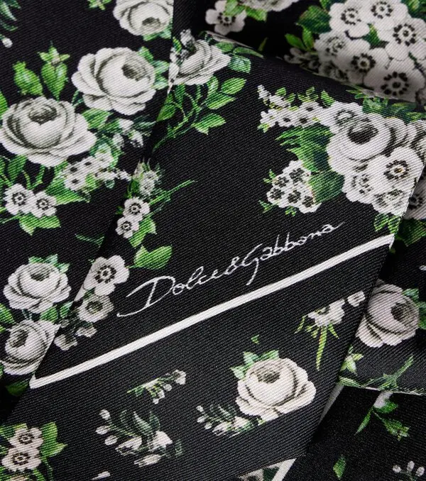 Dolce & Gabbana Floral Silk Twill Scarf - Black