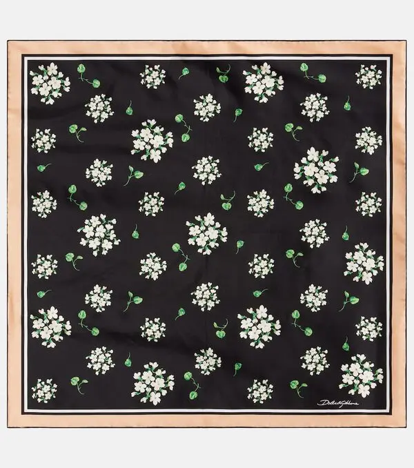 Dolce & Gabbana Floral Silk Twill Scarf - Black