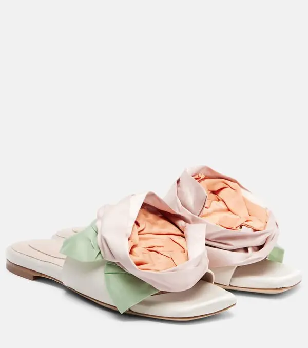 Simone Rocha Floral-appliqué Satin Slides - White