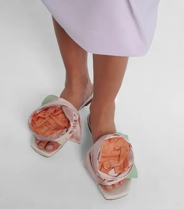 Simone Rocha Floral-appliqué Satin Slides