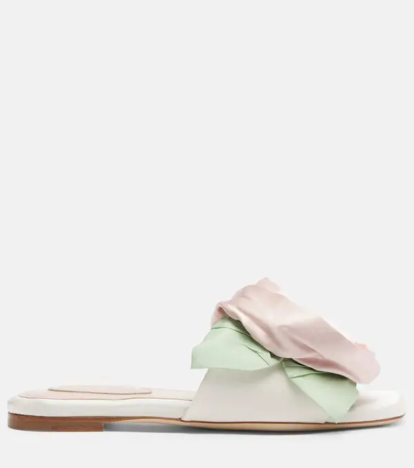 Simone Rocha Floral-appliqué Satin Slides - White