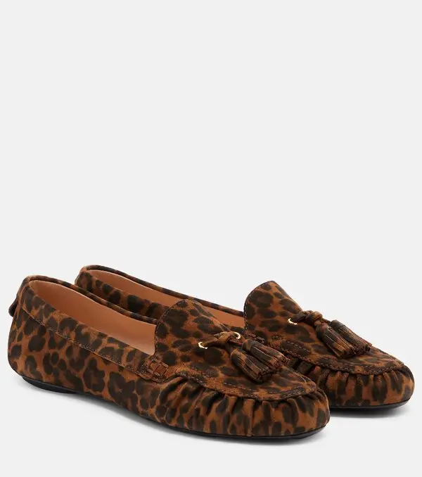 GIANVITO ROSSI Thea Leopard Print Suede Loafers - Brown