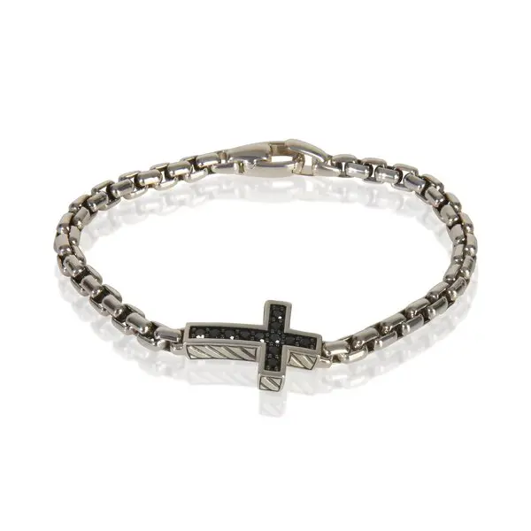 David Yurman Sterling Silver Diamond Cross Station Bracelet - Sterling_silver